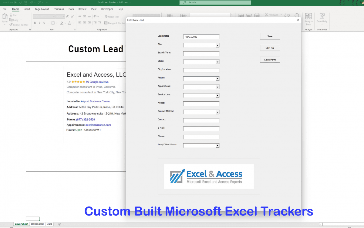 Dynamic Excel 365 Tracker Templates for Business - Excel and Access, LLC