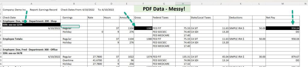 Xlookup Built-In Offset Functions use with Messy PDF Data