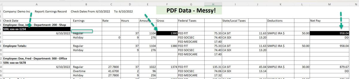 Xlookup Built-In Offset Functions use with Messy PDF Data