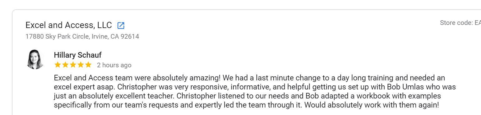 Mentoring Dynamic Excel Development - Excel and Access, LLC