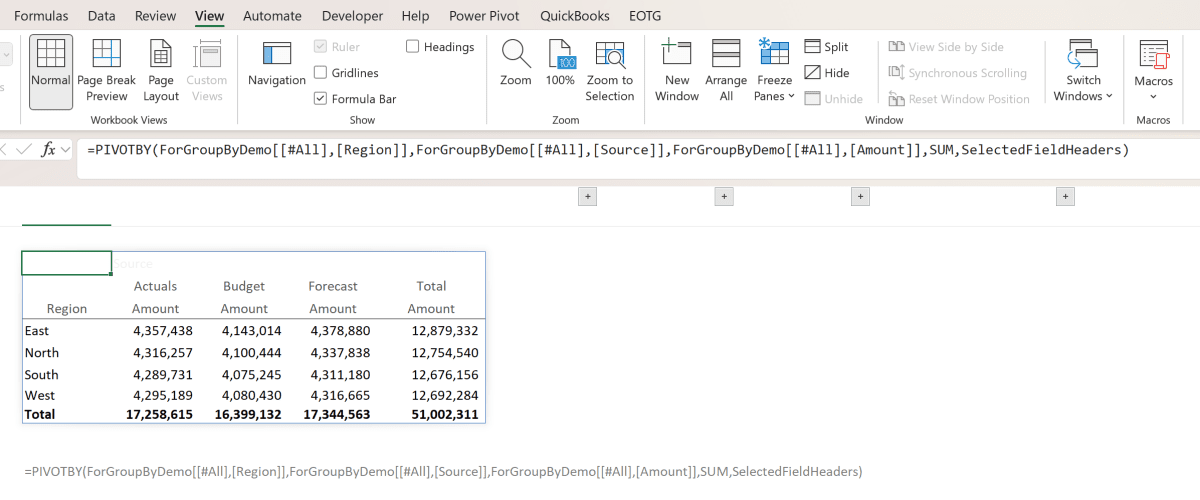 Excel 365 Pivotby Function Versus Excel Pivot Tables Excel And Access